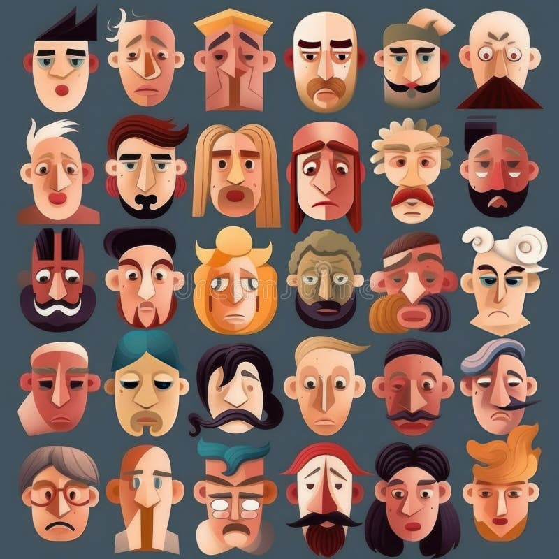 The Image Shows a Collection of Character Faces. Stock Illustration ...