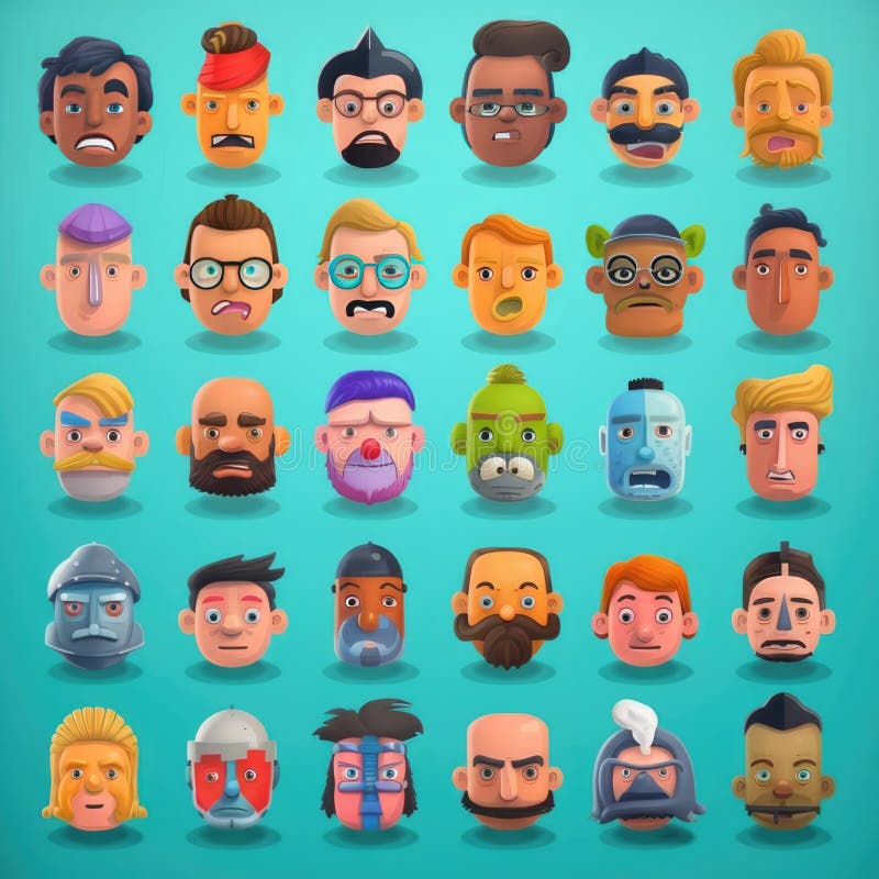 The Image Shows a Collection of Character Faces. Stock Illustration ...