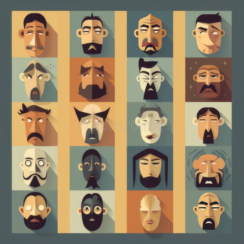 The Image Shows a Collection of Character Faces. Stock Illustration ...