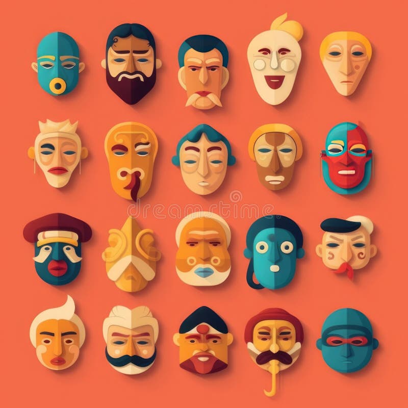 The Image Shows a Collection of Character Faces. Stock Illustration ...