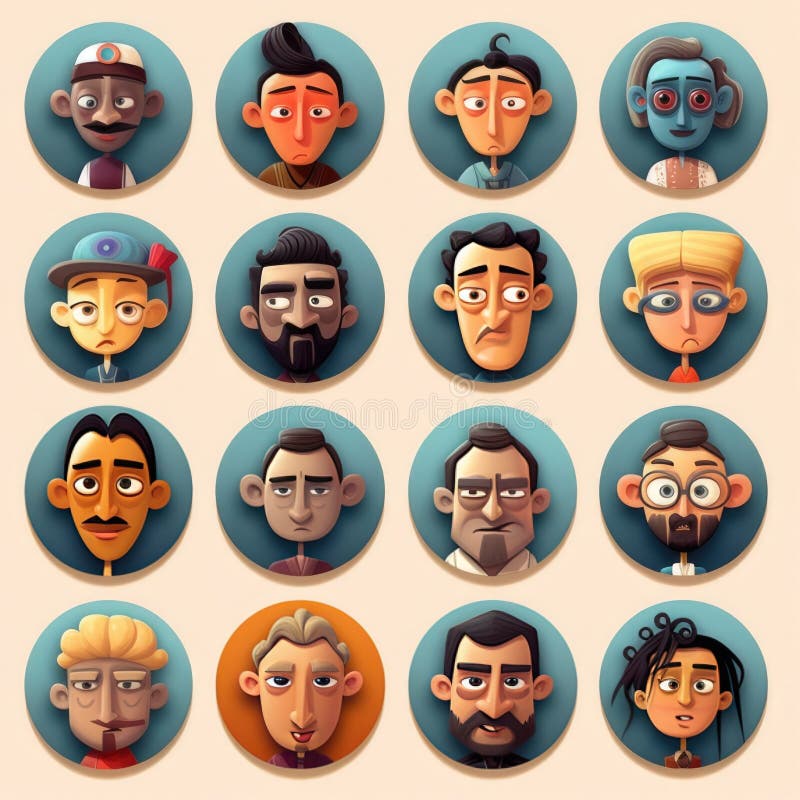 The Image Shows a Collection of Character Faces. Stock Illustration ...