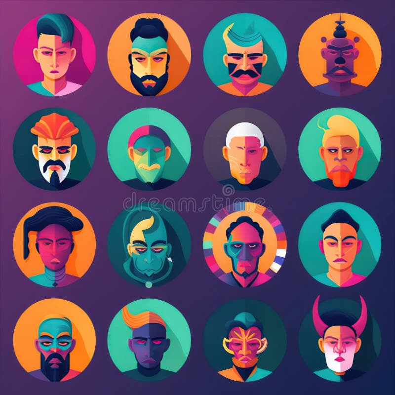 The Image Shows a Collection of Character Faces. Stock Illustration ...