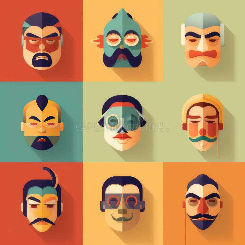 The Image Shows a Collection of Character Faces. Stock Illustration ...