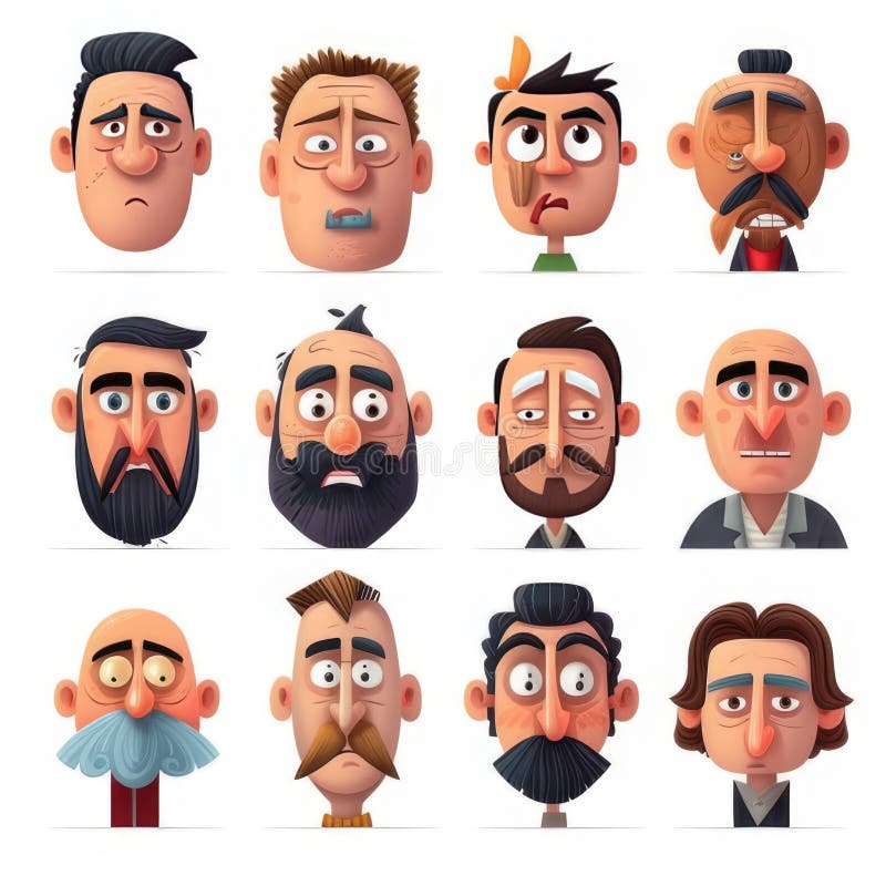 The Image Shows a Collection of Character Faces. Stock Illustration ...