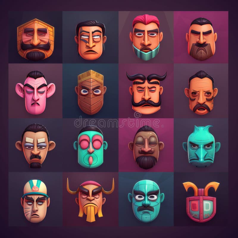 The Image Shows a Collection of Character Faces. Stock Illustration ...