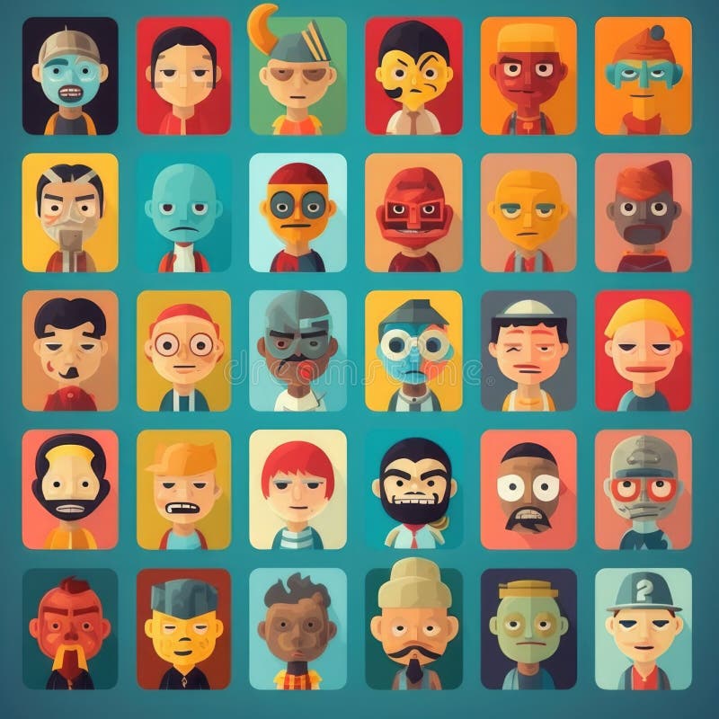 The Image Shows a Collection of Character Faces. Stock Illustration ...