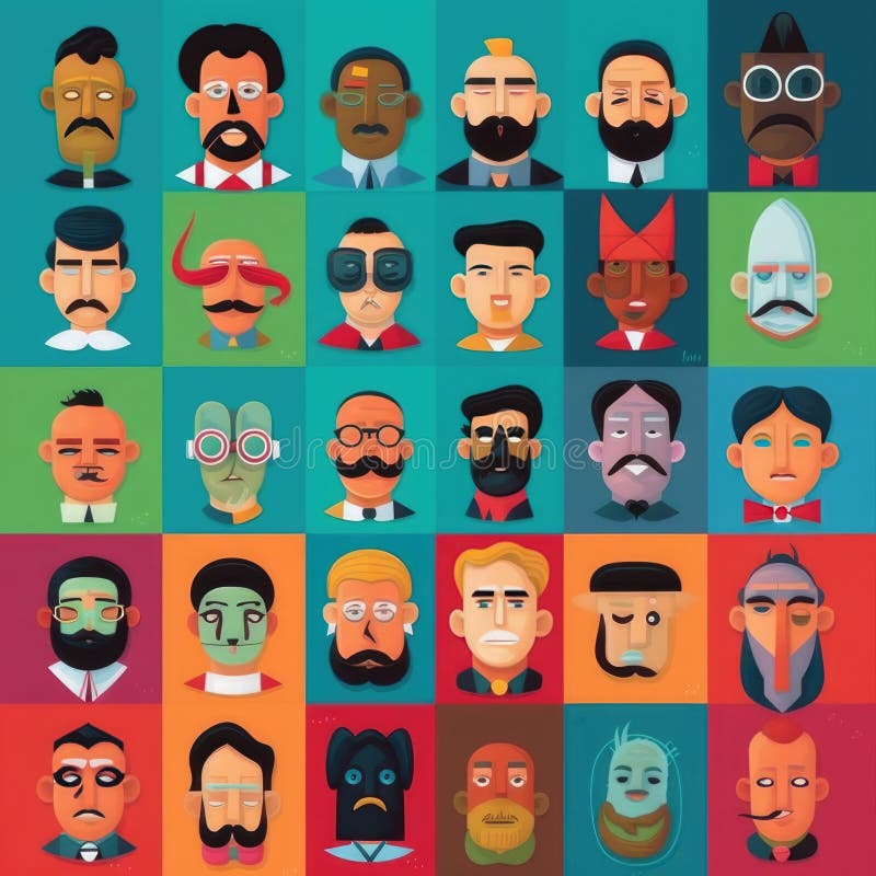 The Image Shows a Collection of Character Faces. Stock Illustration ...