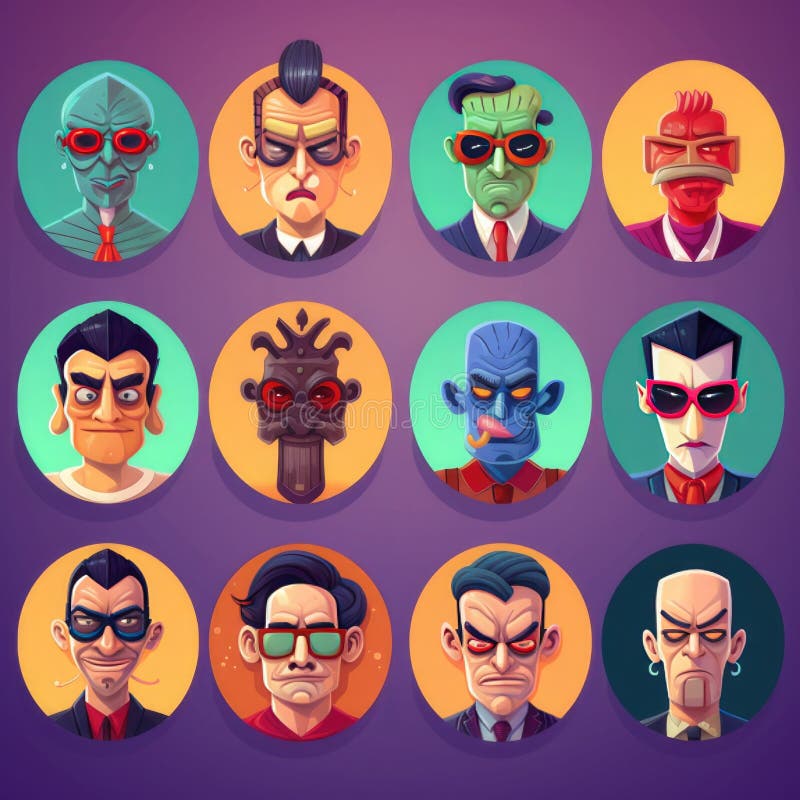 The Image Shows a Collection of Character Faces. Stock Illustration ...