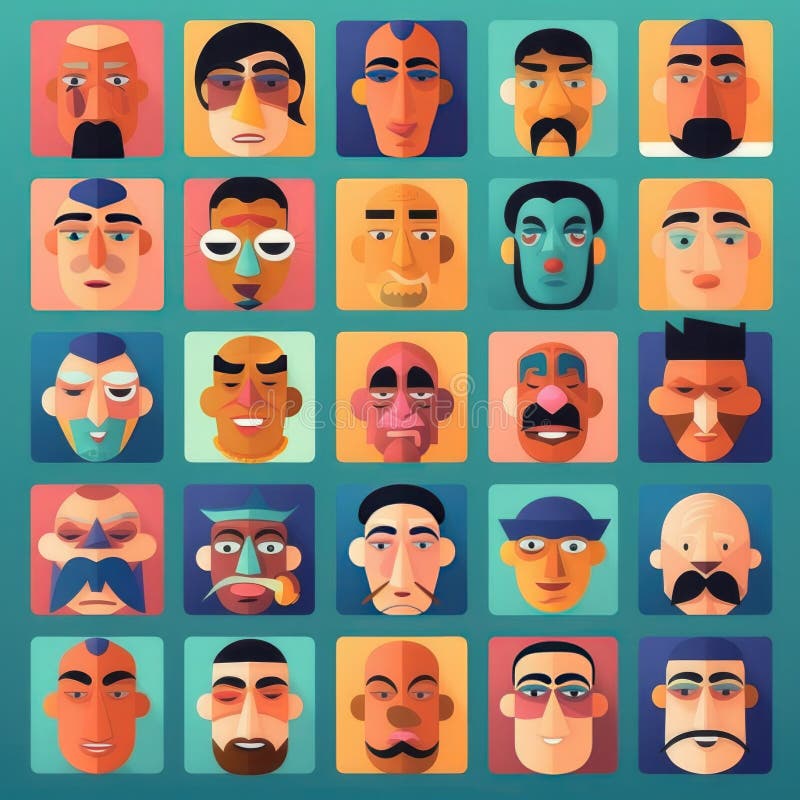 The Image Shows a Collection of Character Faces. Stock Illustration ...