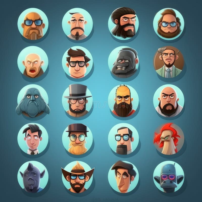 The Image Shows a Collection of Character Faces. Stock Illustration ...