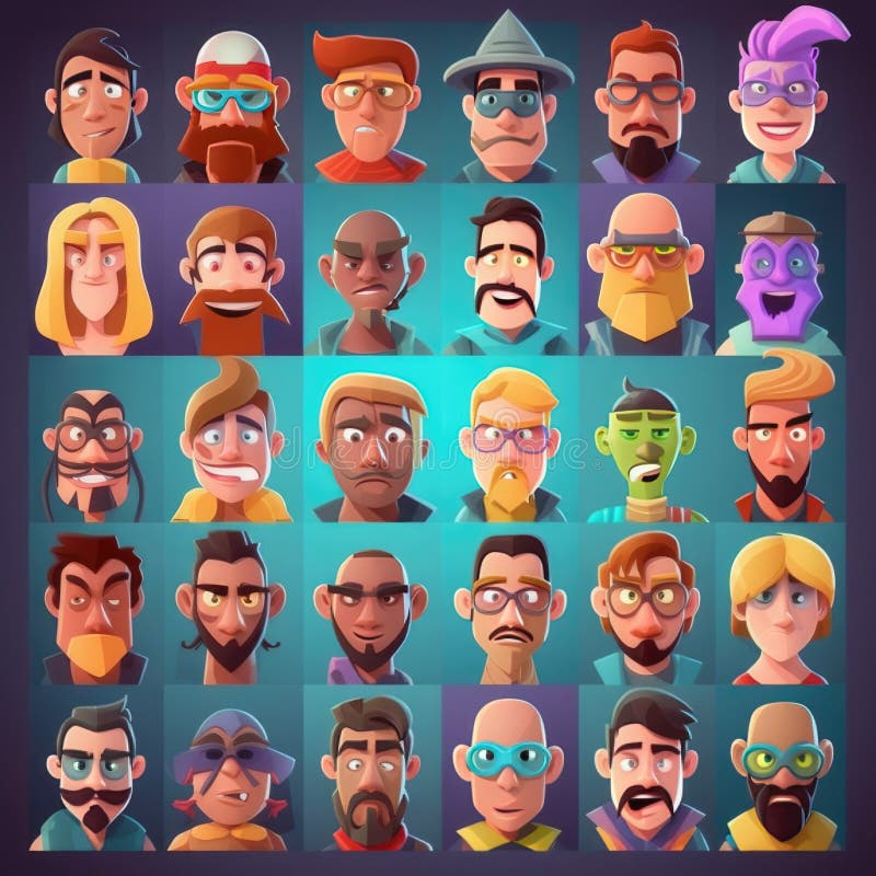 The Image Shows a Collection of Character Faces. Stock Illustration ...