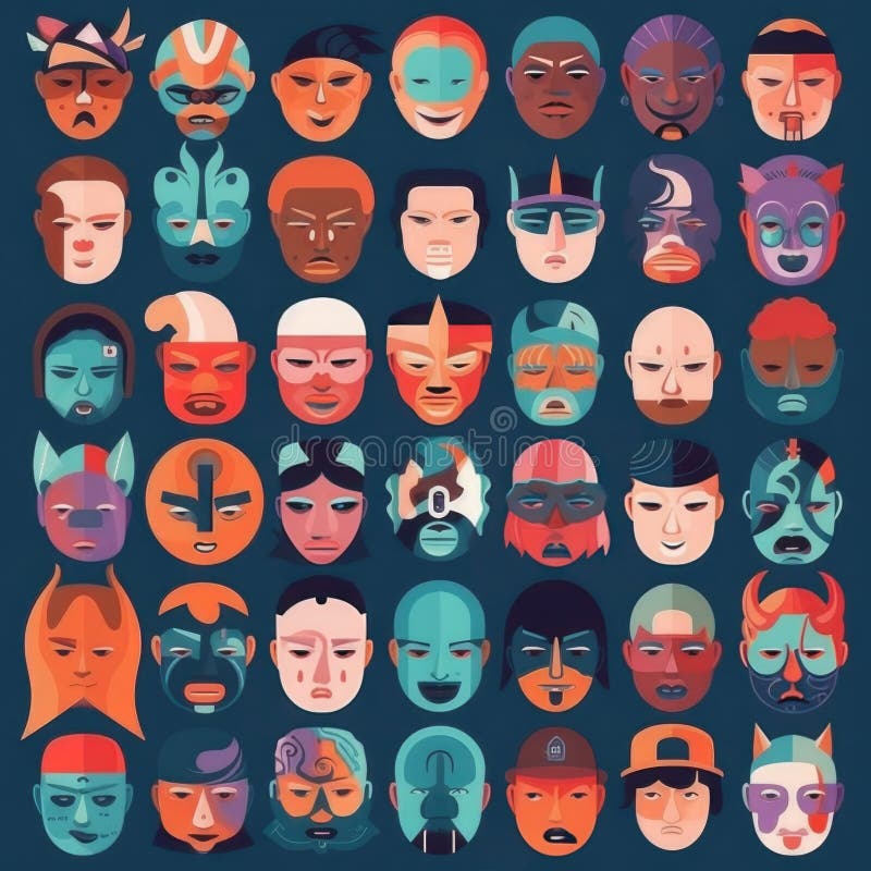 The Image Shows a Collection of Character Faces. Stock Illustration ...