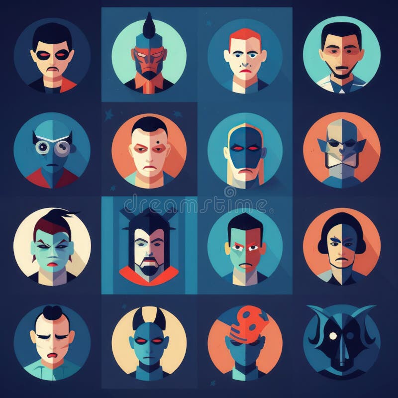 The Image Shows a Collection of Character Faces. Stock Illustration ...