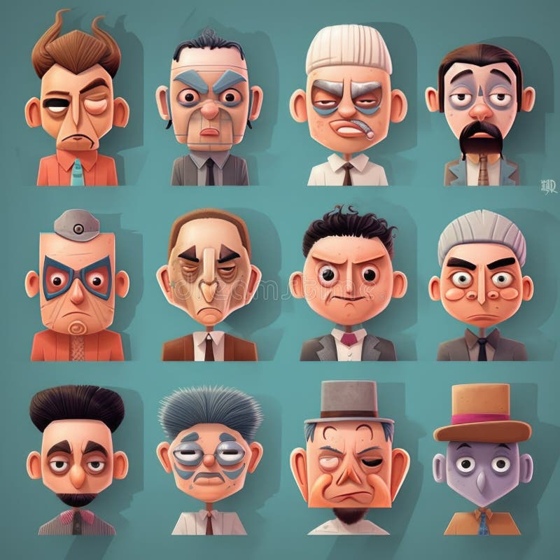 The Image Shows a Collection of Character Faces. Stock Illustration ...