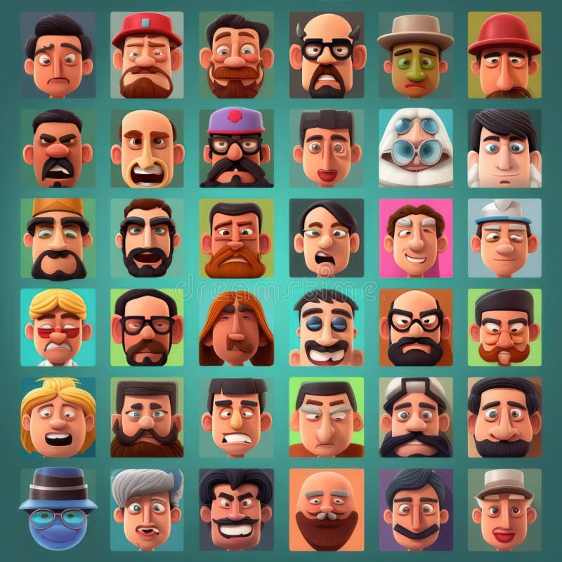The Image Shows a Collection of Character Faces. Stock Illustration ...
