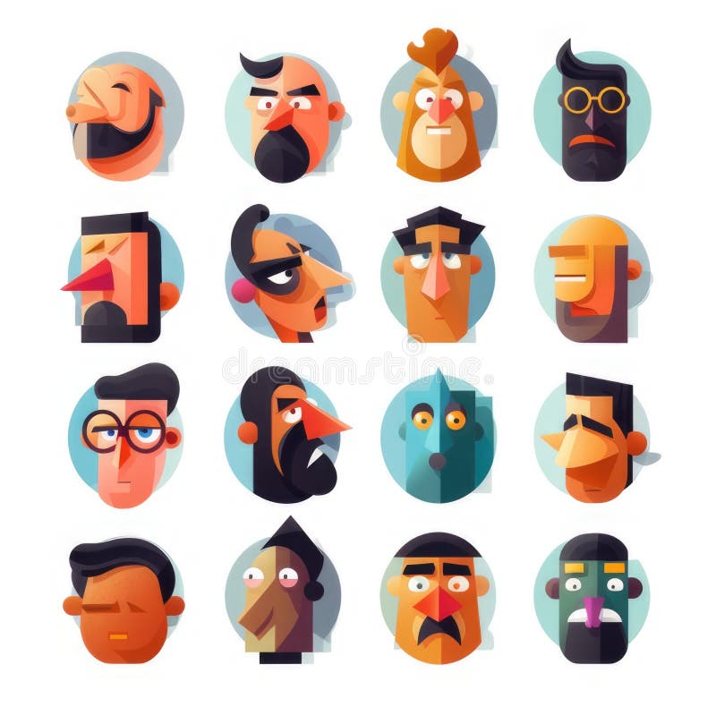 The Image Shows a Collection of Character Faces. Stock Illustration ...