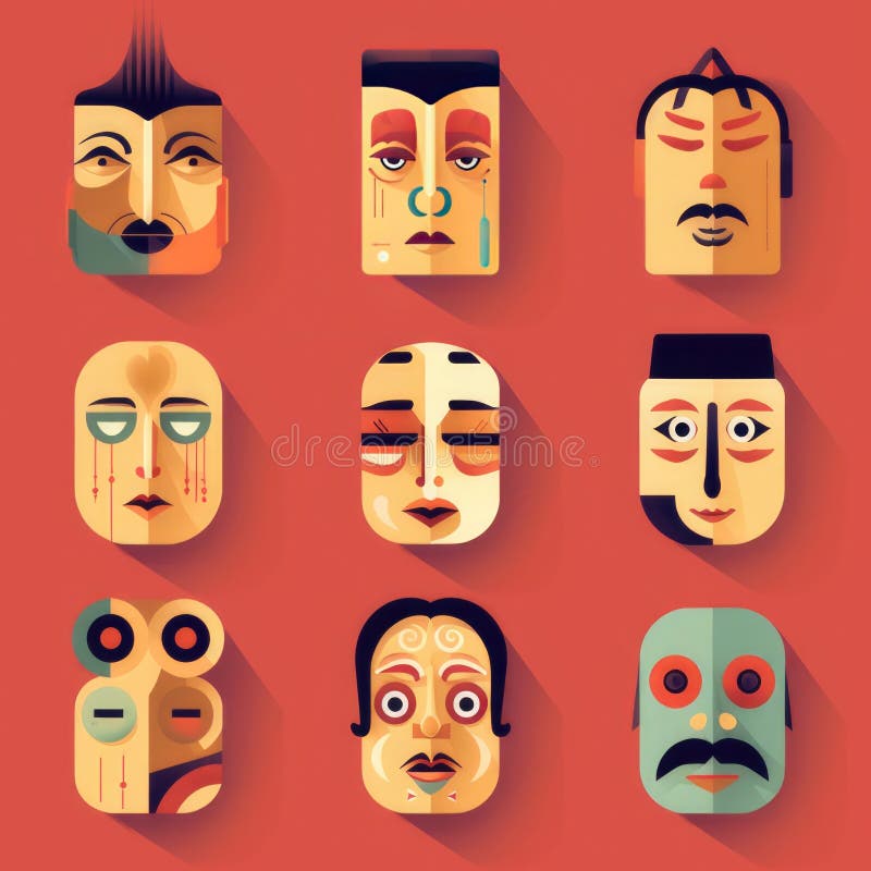 The Image Shows a Collection of Character Faces. Stock Illustration ...
