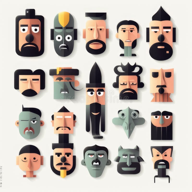The Image Shows a Collection of Character Faces. Stock Illustration ...
