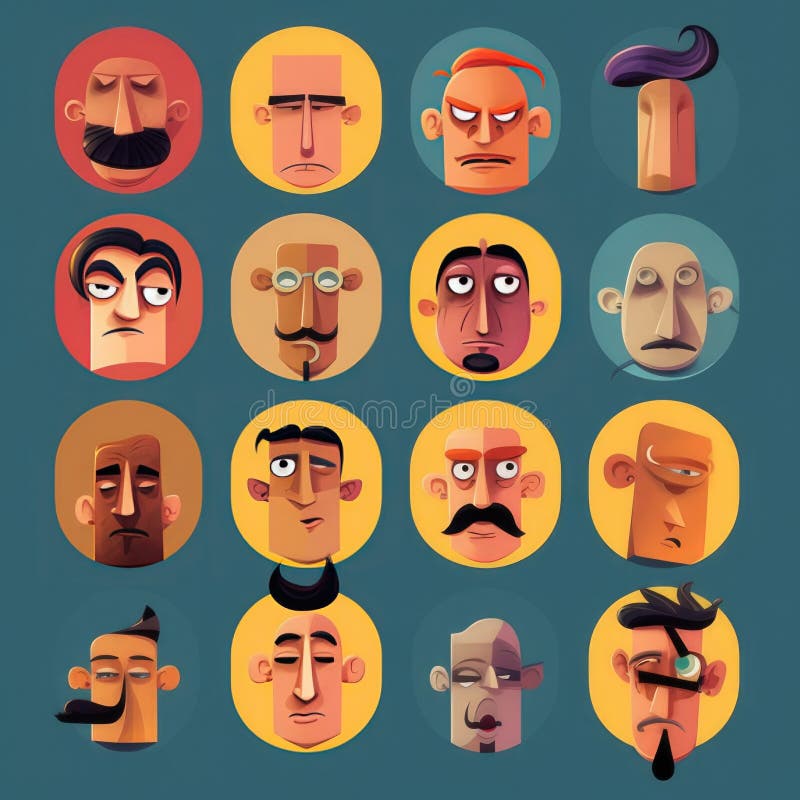 The Image Shows a Collection of Character Faces. Stock Illustration ...
