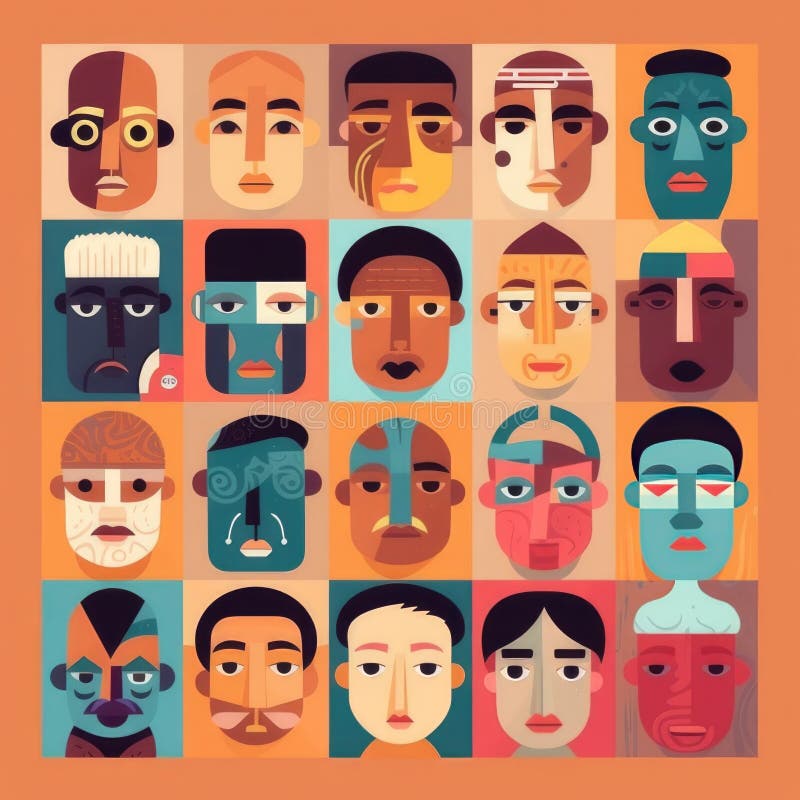 The Image Shows a Collection of Character Faces. Stock Illustration ...