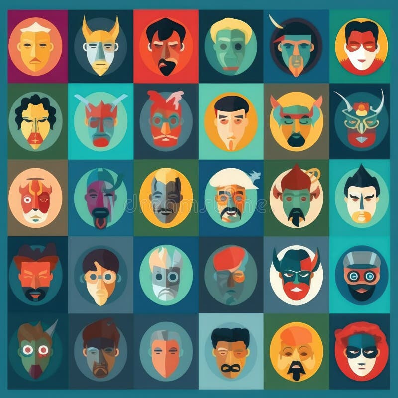 The Image Shows a Collection of Character Faces. Stock Illustration ...