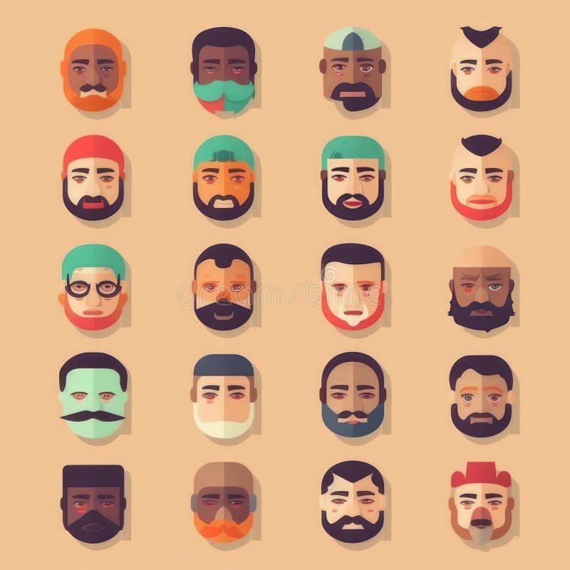 The Image Shows a Collection of Character Faces. Stock Illustration ...