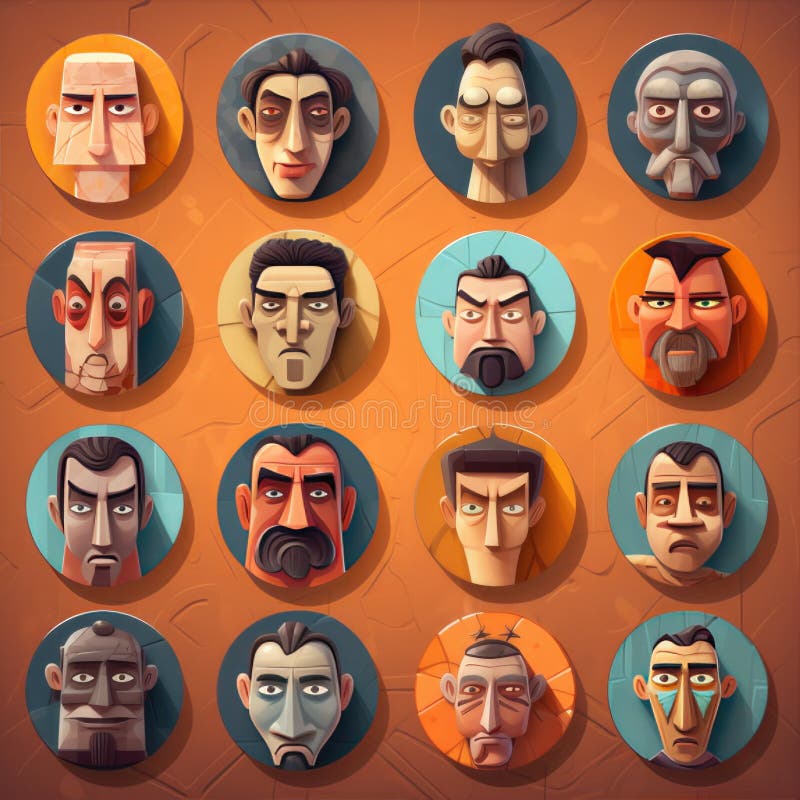 The Image Shows a Collection of Character Faces. Stock Illustration ...