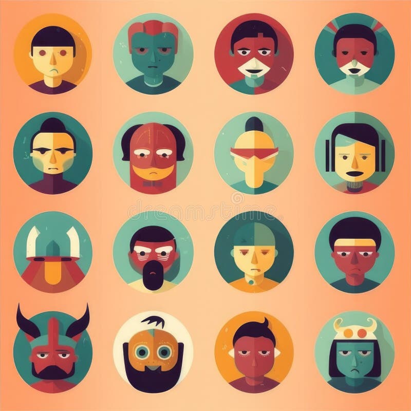 The Image Shows a Collection of Character Faces. Stock Illustration ...