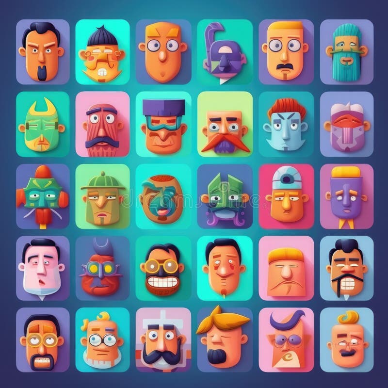 The Image Shows a Collection of Character Faces. Stock Illustration ...