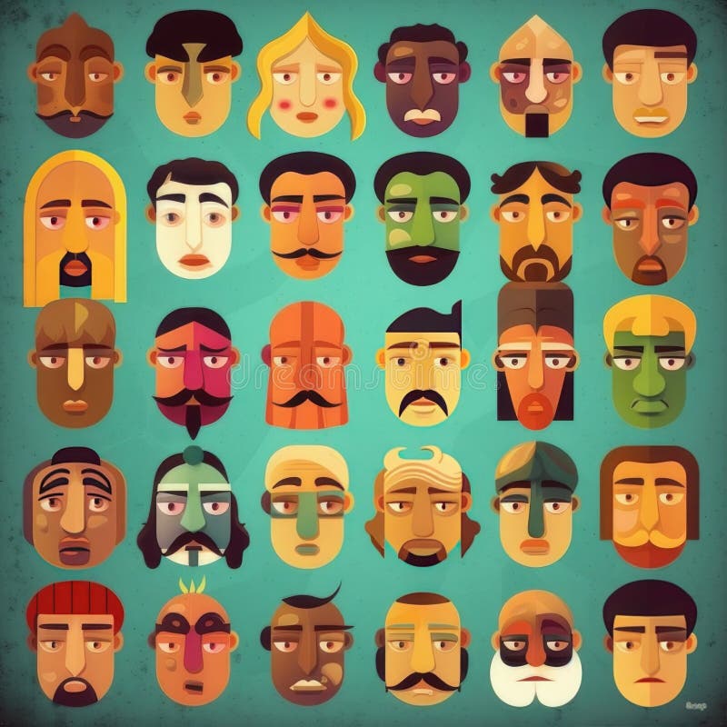 The Image Shows a Collection of Character Faces. Stock Illustration ...