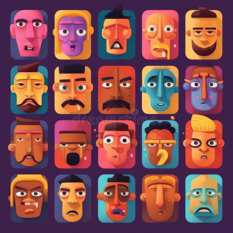 The Image Shows a Collection of Character Faces. Stock Illustration ...