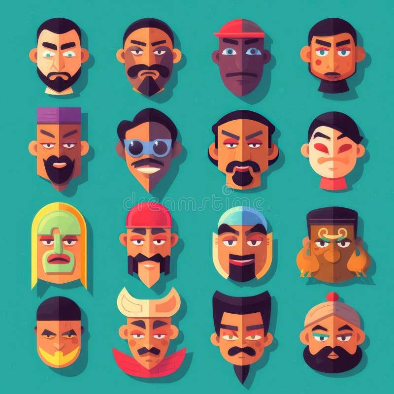 The Image Shows a Collection of Character Faces. Stock Illustration ...