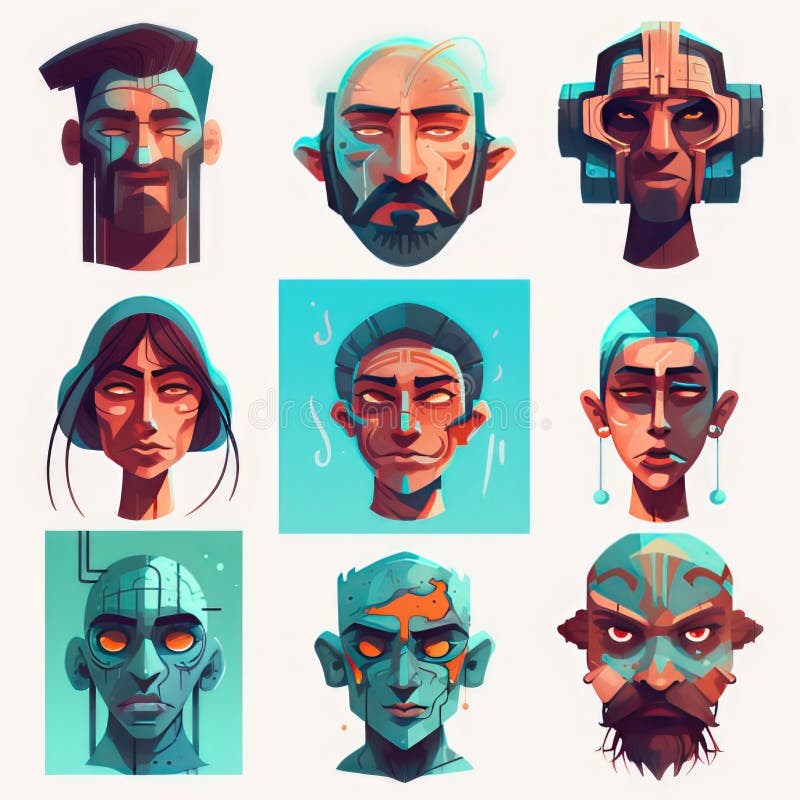 The Image Shows a Collection of Character Faces. Stock Illustration ...