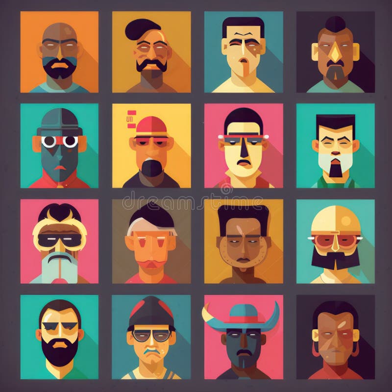 The Image Shows a Collection of Character Faces. Stock Illustration ...