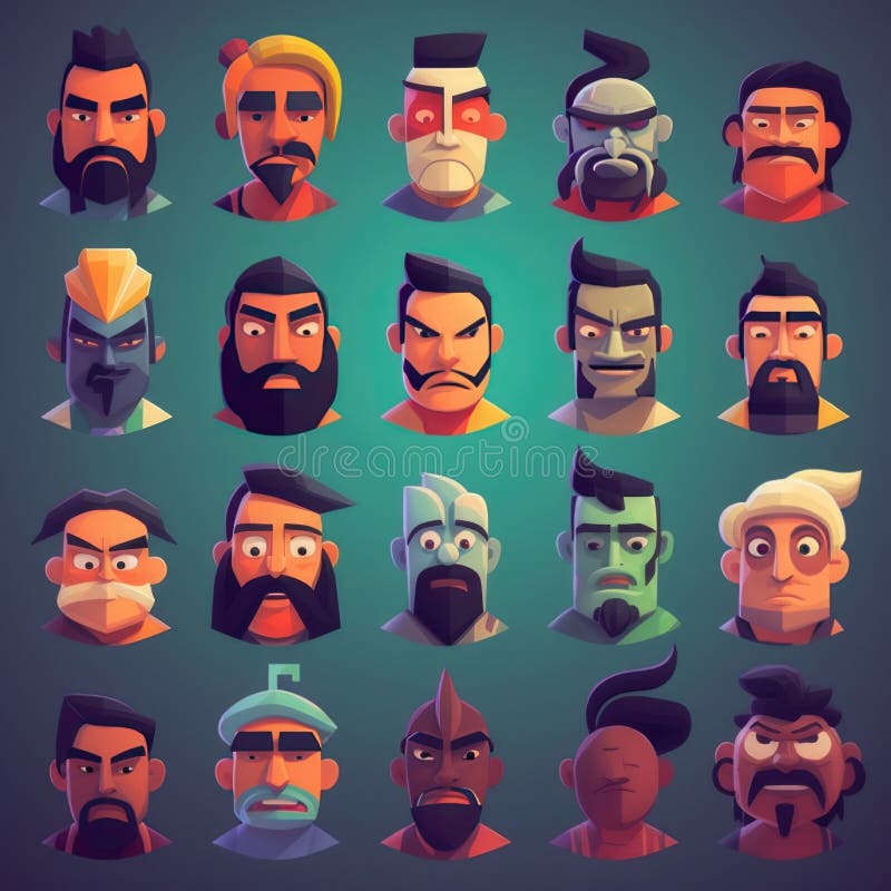 The Image Shows a Collection of Character Faces. Stock Illustration ...