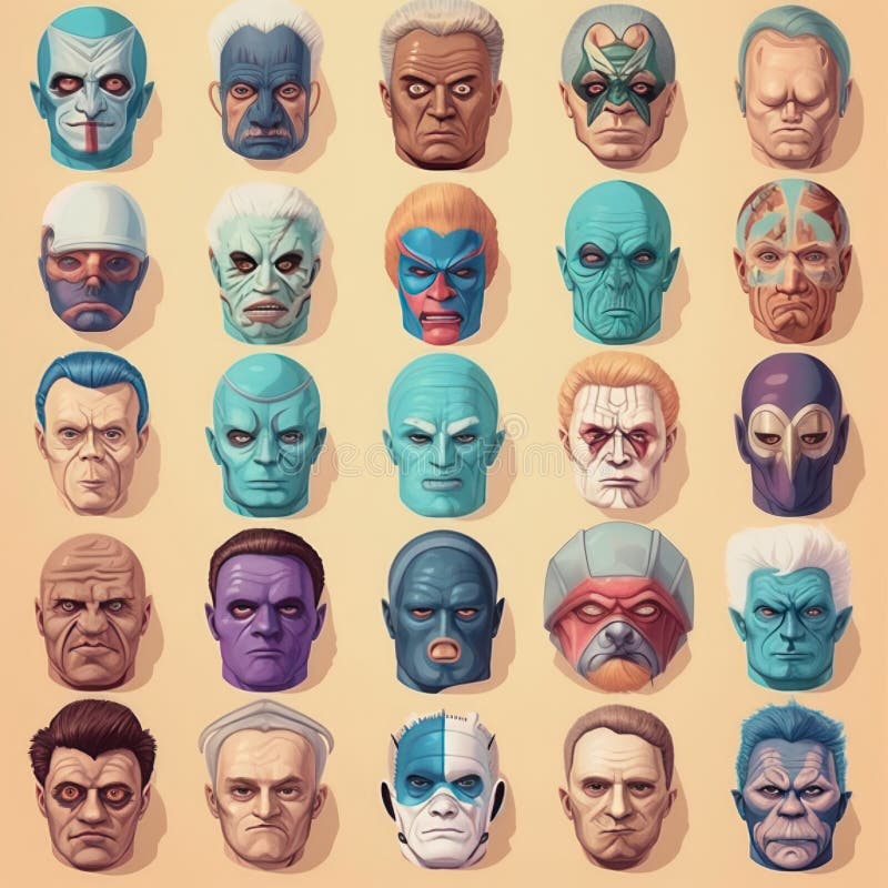 The Image Shows a Collection of Character Faces. Stock Illustration ...