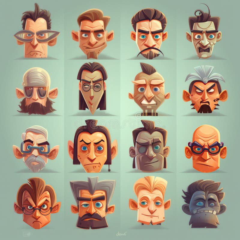 The Image Shows a Collection of Character Faces. Stock Illustration ...