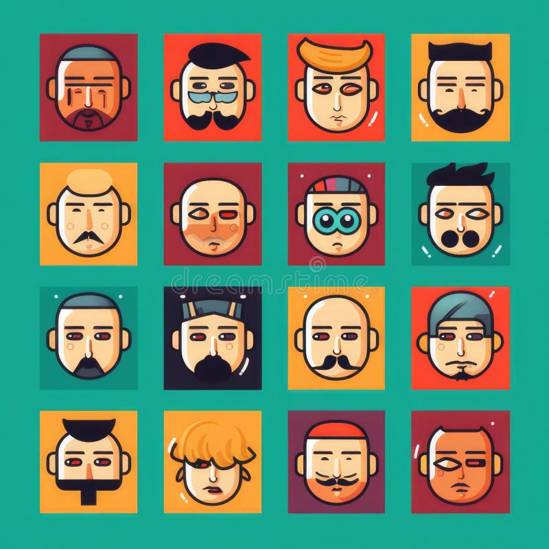 The Image Shows a Collection of Character Faces. Stock Illustration ...