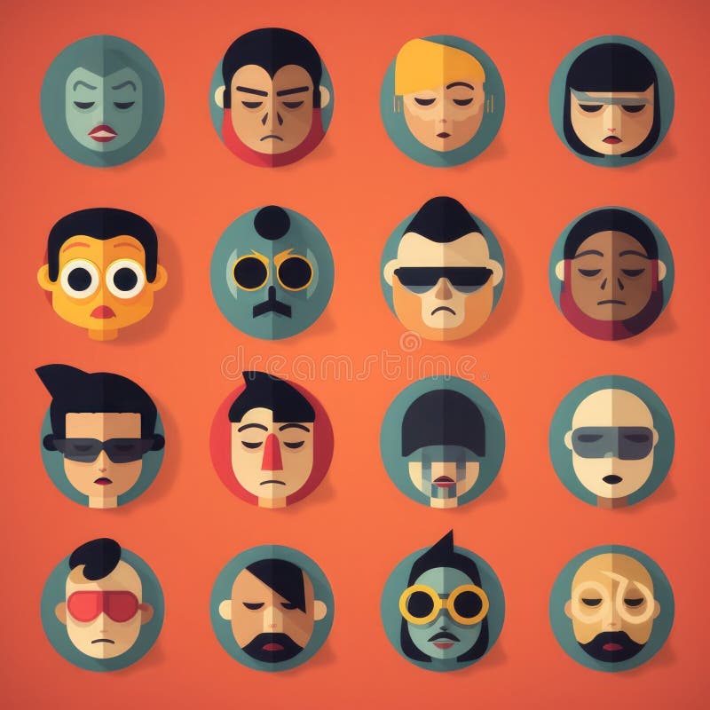 The Image Shows a Collection of Character Faces. Stock Illustration ...