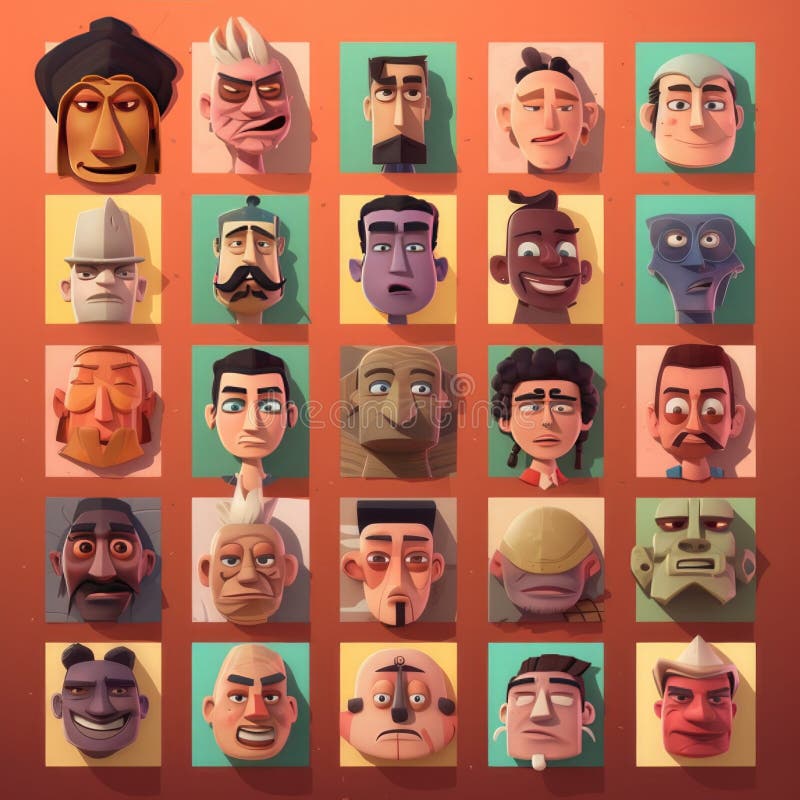 The Image Shows a Collection of Character Faces. Stock Illustration ...