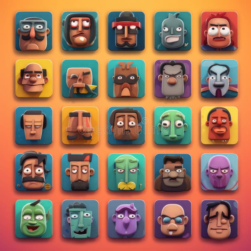 The Image Shows a Collection of Character Faces. Stock Illustration ...