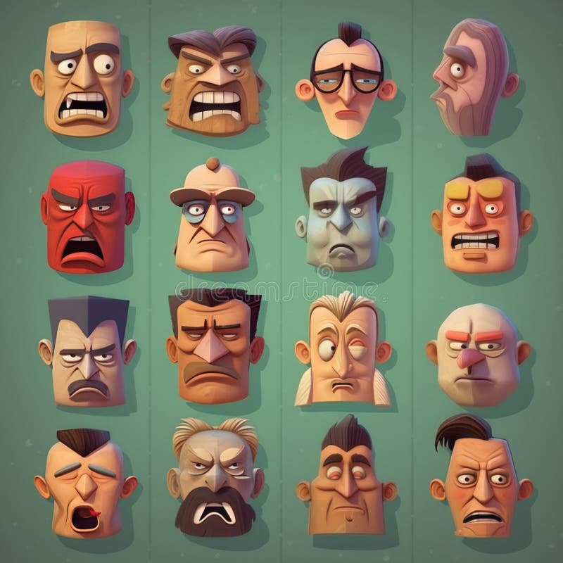 The Image Shows a Collection of Character Faces. Stock Illustration ...