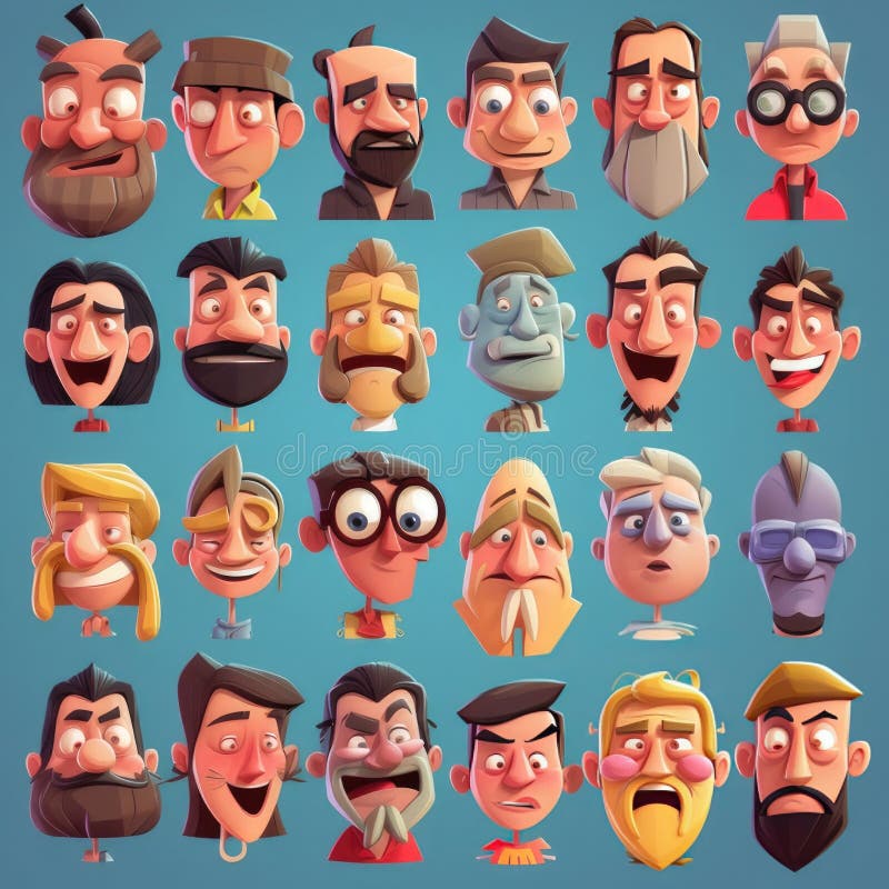 The Image Shows a Collection of Character Faces. Stock Illustration ...