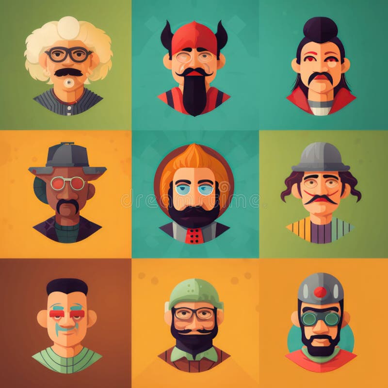 The Image Shows a Collection of Character Faces. Stock Illustration ...
