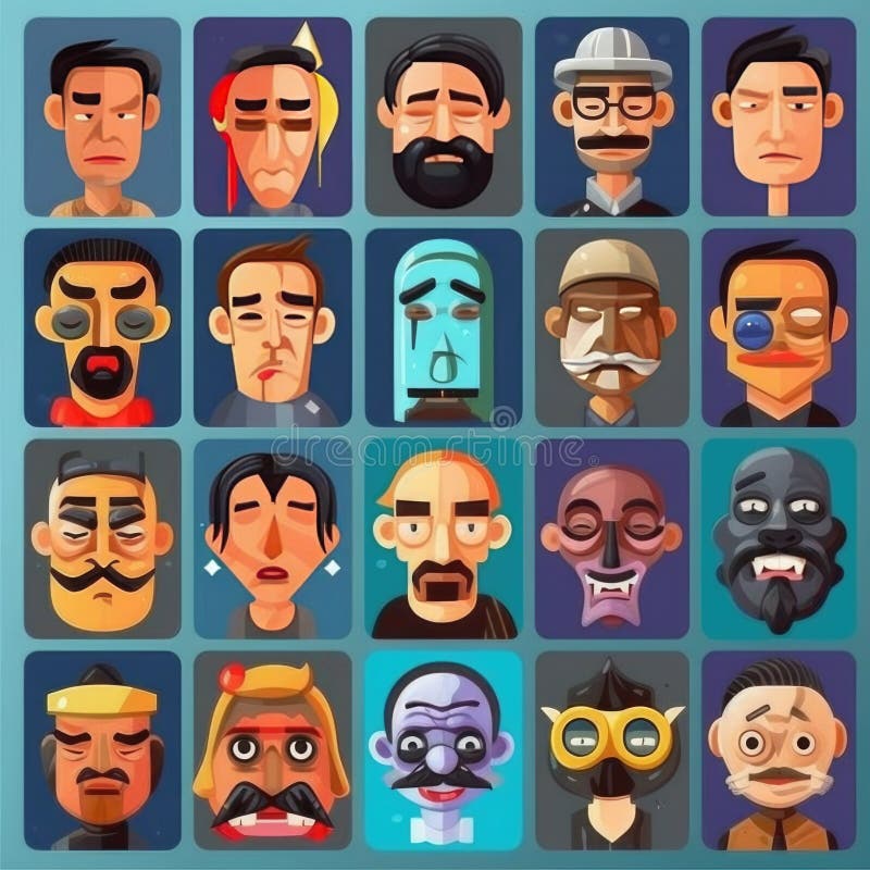 The Image Shows a Collection of Character Faces. Stock Illustration ...