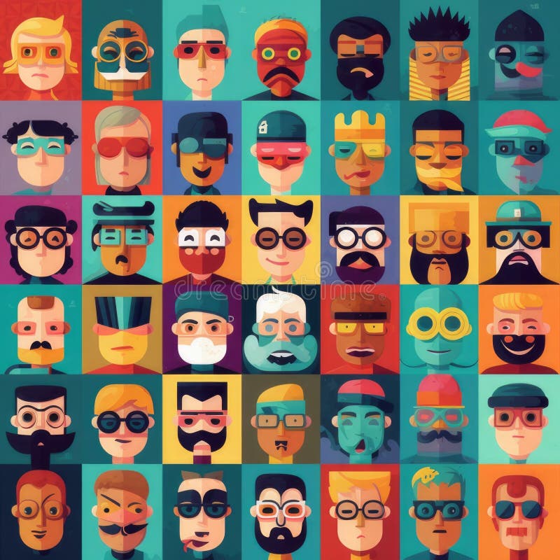 The Image Shows a Collection of Character Faces. Stock Illustration ...