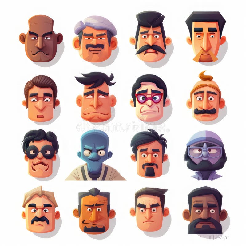 The Image Shows a Collection of Character Faces. Stock Illustration ...