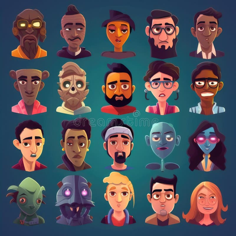 The Image Shows a Collection of Character Faces. Stock Illustration ...