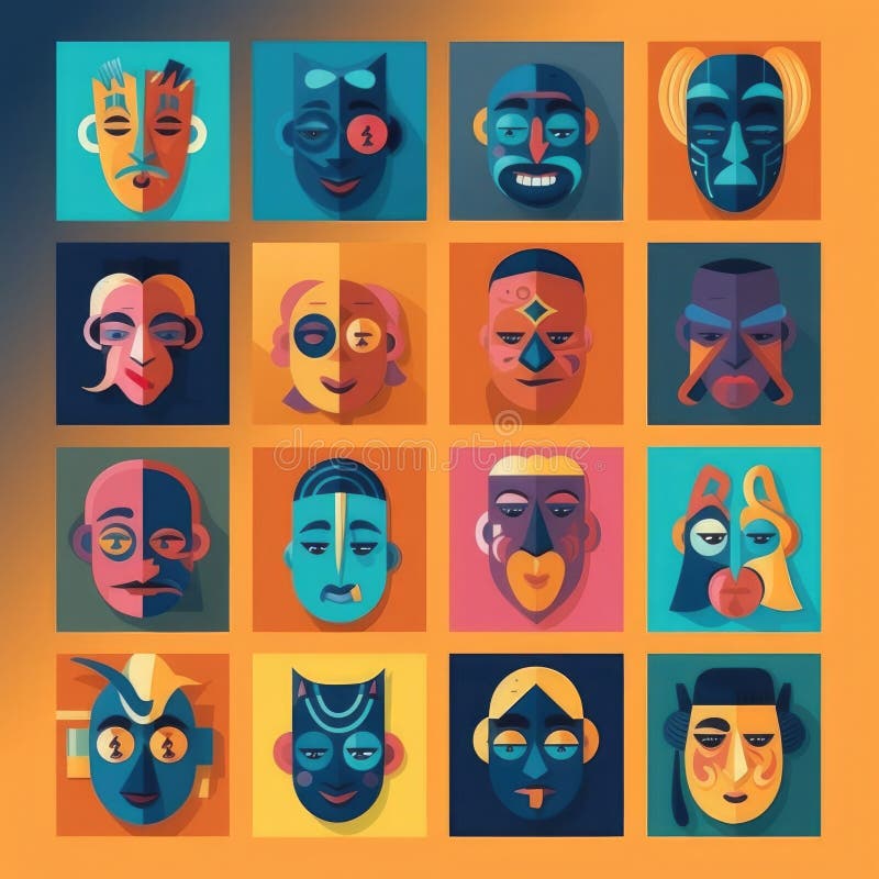 The Image Shows a Collection of Character Faces. Stock Illustration ...
