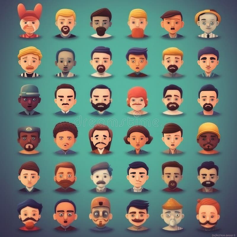 The Image Shows a Collection of Character Faces. Stock Illustration ...